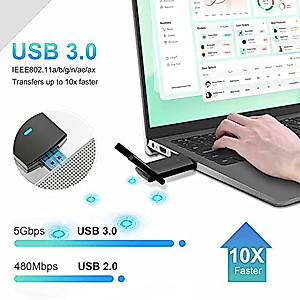 1300Mbps USB WiFi Adapter for Desktop PC - USB 3.0 WiFi Dongle with Antenna, 2.4GHz & 5GHz Dual Band WiFi Card, WiFi Adapter Compatible with Windows 11/10/8.1/8/7, Mac OS 10.9-10.15