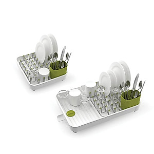 Joseph Joseph 85071 Extend Expandable Dish Drying Rack and Drainboard Set Foldaway Integrated Spout Drainer Removable Steel Rack and Cutlery Holder, White,White/Green - Plastic