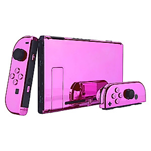 eXtremeRate DIY Replacement Shell Buttons for Nintendo Switch, Back Plate for Switch Console, Housing with Full Set Buttons for Joycon Handheld Controller - Chrome Pink [No Electronics Parts]