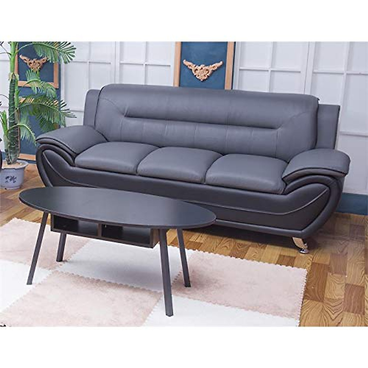 Pemberly Row Modern Faux Leather Upholstered Living Room Sofa in Gray
