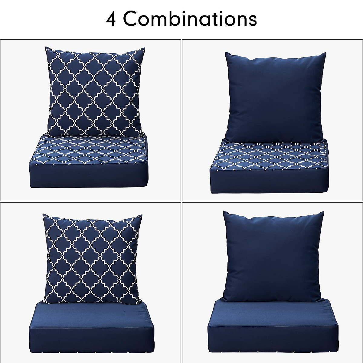 ANONER Outdoor Cushions Set for Patio Furniture 24x24x5 Replacement Deep Seat Patio Chair Cushions with Reversible Cover, Navy Blue