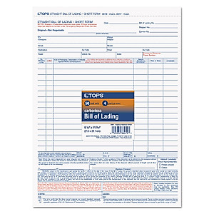TOPS Bill of Lading 16-Line, Four Part Carbonless Sheet, 50 Sets/50-Pack - 3847