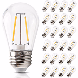 Seentech S14 LED String Light Bulbs E26 Medium Base 2W Shatterproof & Waterproof, 2700K Warm White Replacement Bulb Choice for Patio Garden String Lights & Home Decor 25 Pack