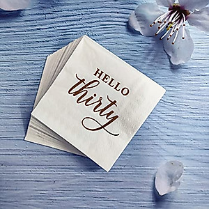 AAAMN 40pcs Hello Thirty Cocktail Disposible Napkins Happy 30th Birthday Decorations for Men and Women and Wedding Anniversary Party Dec Gold