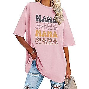 SLEITY Womens Mama Shirt Oversized Graphic Tees for Women Loose Fit Summer Blouses Casual Mom Tops
