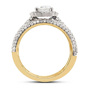 SAVEARTH DIAMONDS 1 1/2 ct. t.w Center 6MM Round Cut Lab Created Moissanite Diamond Double Halo Bridal Set Ring in 14k Yellow Gold Over Sterling Silver (VVS1 Clarity, 1.50 Cttw)-8.5