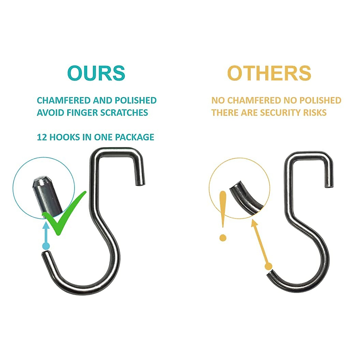 YIIYIIN 12 Pack Stainless Steel Hanging Hooks-Magnetic Knife Holder for Wall Hook-Pot Rack Hooks-Hooks for Hanging Kitchen Utensils,Household Tools in Kitchen,Bedroom,Bathroom,Garden,Office