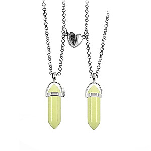 2Pcs Luminous Crystal Point Couple Matching Pendant Necklace Glow in the Dark Fluorescent Stone Necklace for Women Men Boy Girl Teen Jewelry-A g