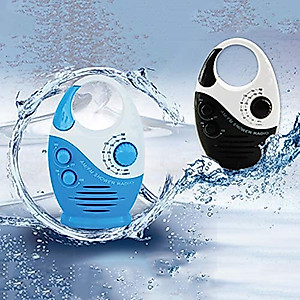 Shower Radio, Bathroom Radio AM FM, Waterproof Hanging Shower Radio Adjustable Volume Built-in Speaker(White Blue)