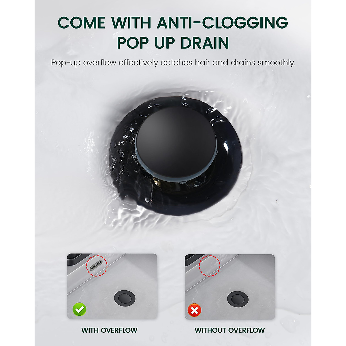 Matte Black Waterfall Bathroom Sink Faucet - HEISOK 4 Inch Bathroom Faucet with Overflow Pop Up Drain & Supply Hose, Stainless Steel 2 Handles Centerset Lavatory Vanity Bath Faucet for 2 or 3 Hole