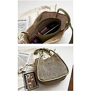Ulisty Women Straw Bag Weave Tote Bag Summer Beach Bag Shoulder Bag Top Handle Bag Handbag 2 Pcs Set green