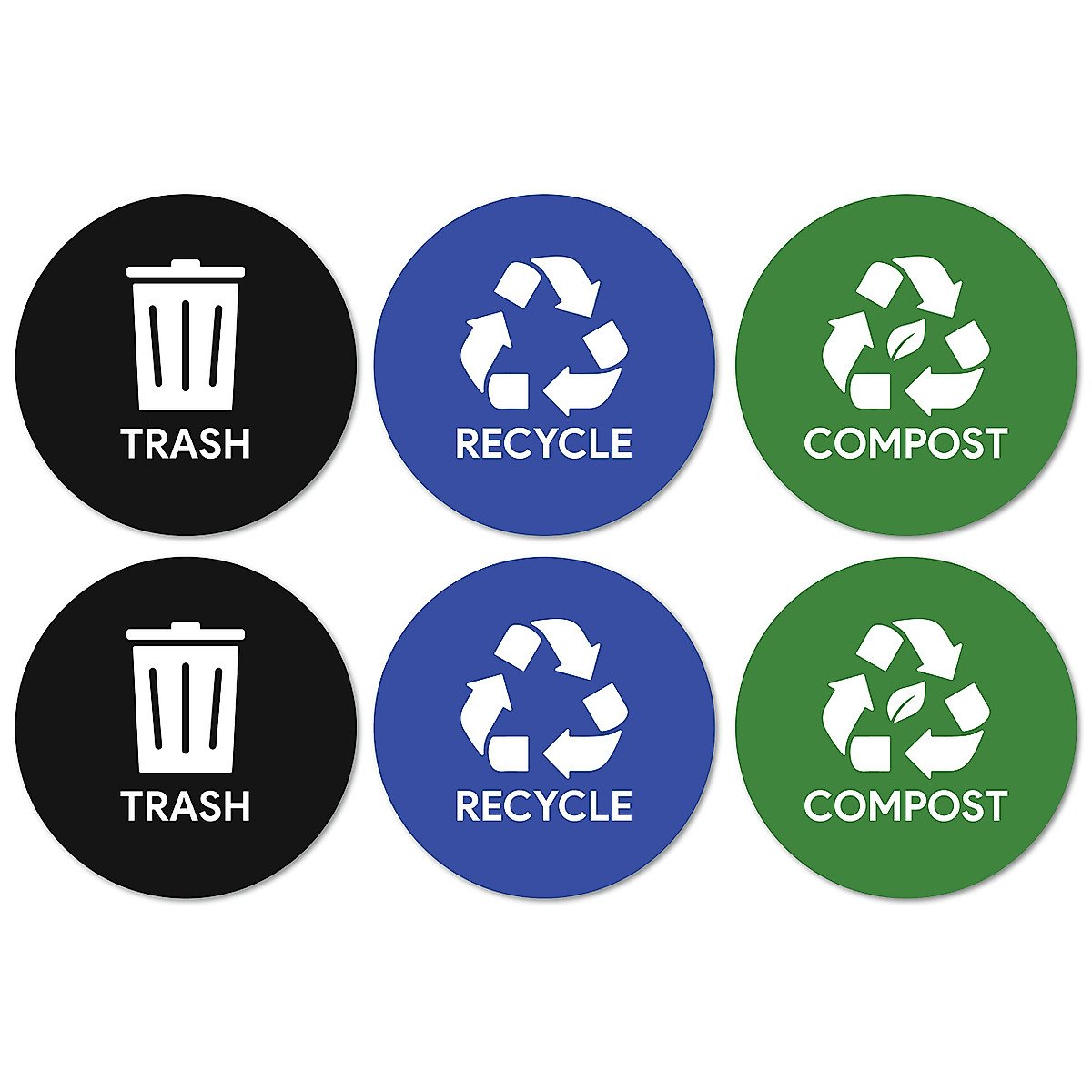 Sutter Signs Trash Compost Recycle Stickers for Trash Can 6pc Combo Set | Weatherproof Waste Management Decal Label Signs for Garbage Cans and Recycling Bins