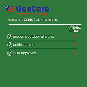 GenCare - Cetirizine HCL 10 mg (200 Caplets) - 24 Hour Allergy Relief Pills - Non Drowsy Generic OTC Allergy Medication - Antihistamine Medicine for Sneezing, Runny Nose & Itchy Eyes - Generic Zyrtec