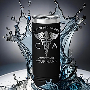 Personalized CNA Certified Nurse Assistant Gift on Black 22 oz Stainless Steel Skinny Tumbler Custom Engraved Gifts for Men and Women