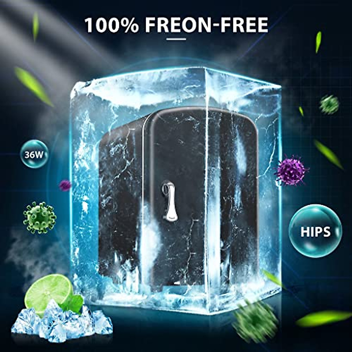 Mini Fridge 4 Liter AC/DC Energy Saving Cooler And Warmer Refrigerator, Portable Personal Fridge For Office, Car, Bedroom, 100% Freon-Free Great For Skincare, Fruit, Food, Medicine(Black) - F