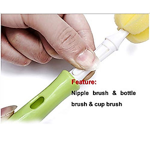 AKOAK 1 Pack The Baby Nipple Brush Cleaning Brush Set Rotates Freely to Replace The Head Sponge Bottle Brush