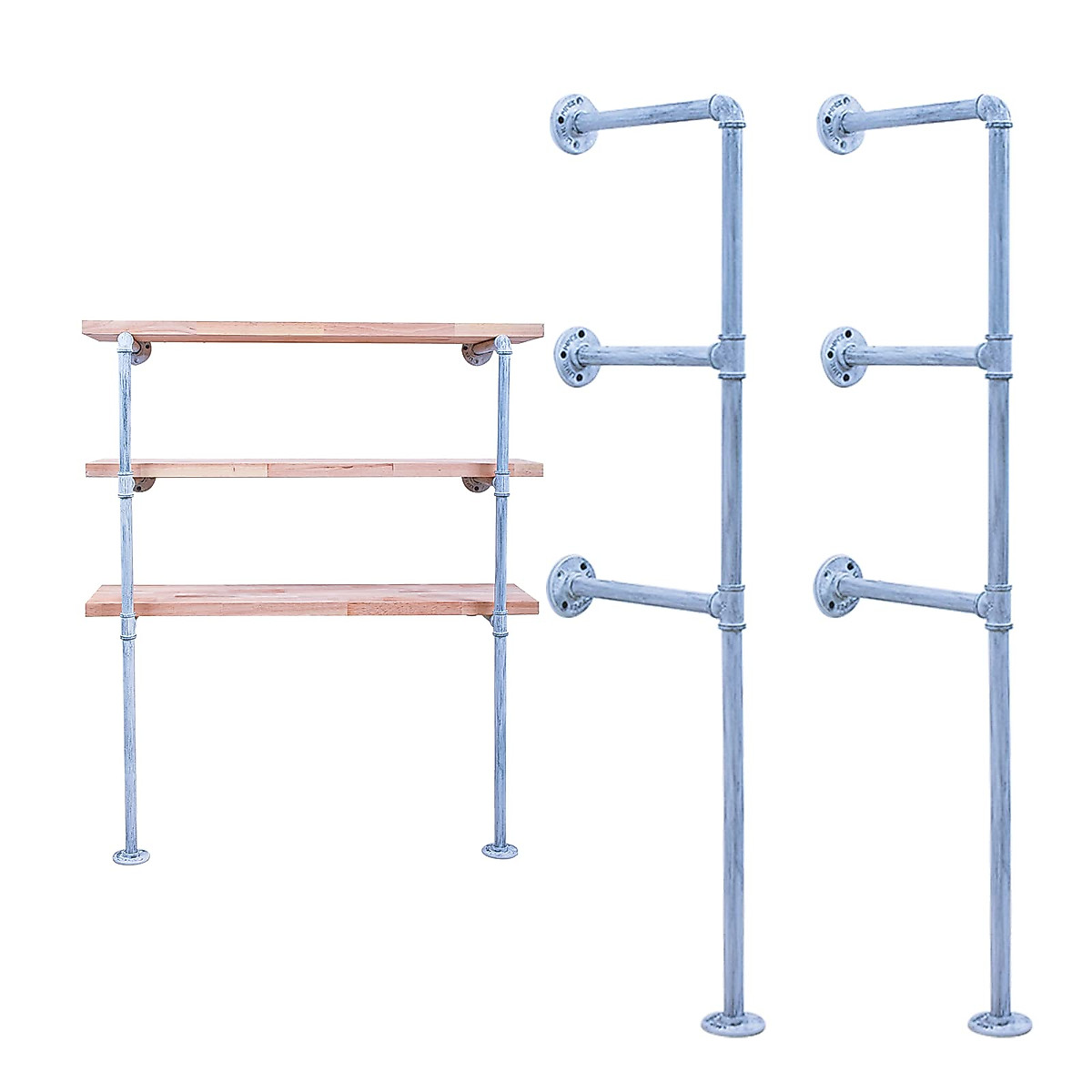LINKPIPES Industrial Pipe Shelving, Shelf Brackets DIY Open Book Shelf for Office Room Kitchen Wall Shelves(2Pcs 3Tier,46.9" Tall,11" deep,Hardware Only)