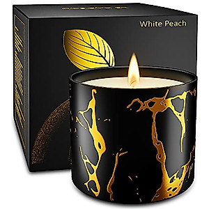 Scented Candles, Premium Peach Amber Candles for Home Scented, 7oz Large Fall Aromatherapy Candle, Soy Candles Gifts for Her Stress Relief, Christmas Birthday Gifts for Women with Black Gold Gift Box