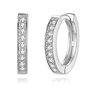 Lavishe Rhodium Plated 925 Sterling Silver Cubic Zirconia Small Cartilage Earring Hoop Huggie Stud 10mm Inner Diameter