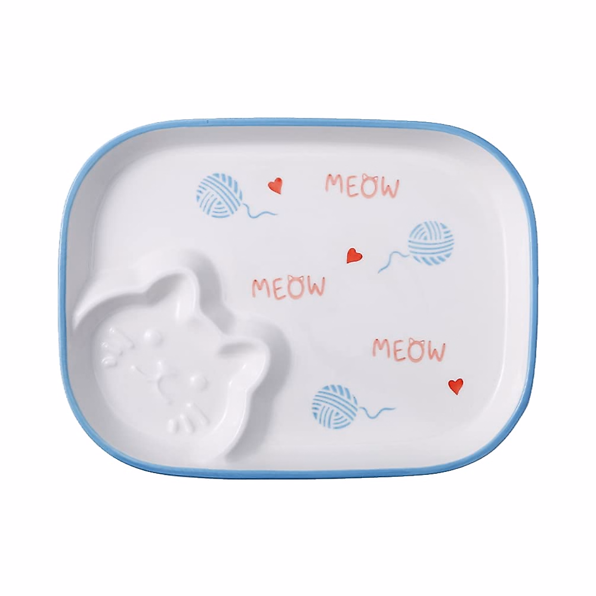 Hemoton Japanese Sushi Plates Ceramic Dumpling Plate with Sauce Dish Compartment Dip Serving Platter Snack Dessert Tray for Dim Sum Chips Salad Blue