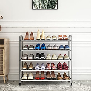 FKUO 5-Tier Shoe Rack Large Capacity Metal Oxford Fabric Shoe Storage Unit Tall Shoe Organizer Shelf for 20 Pairs, for Entryway, Hallway, Closet, Dorm Room (Silver Gray, 5 Tier)