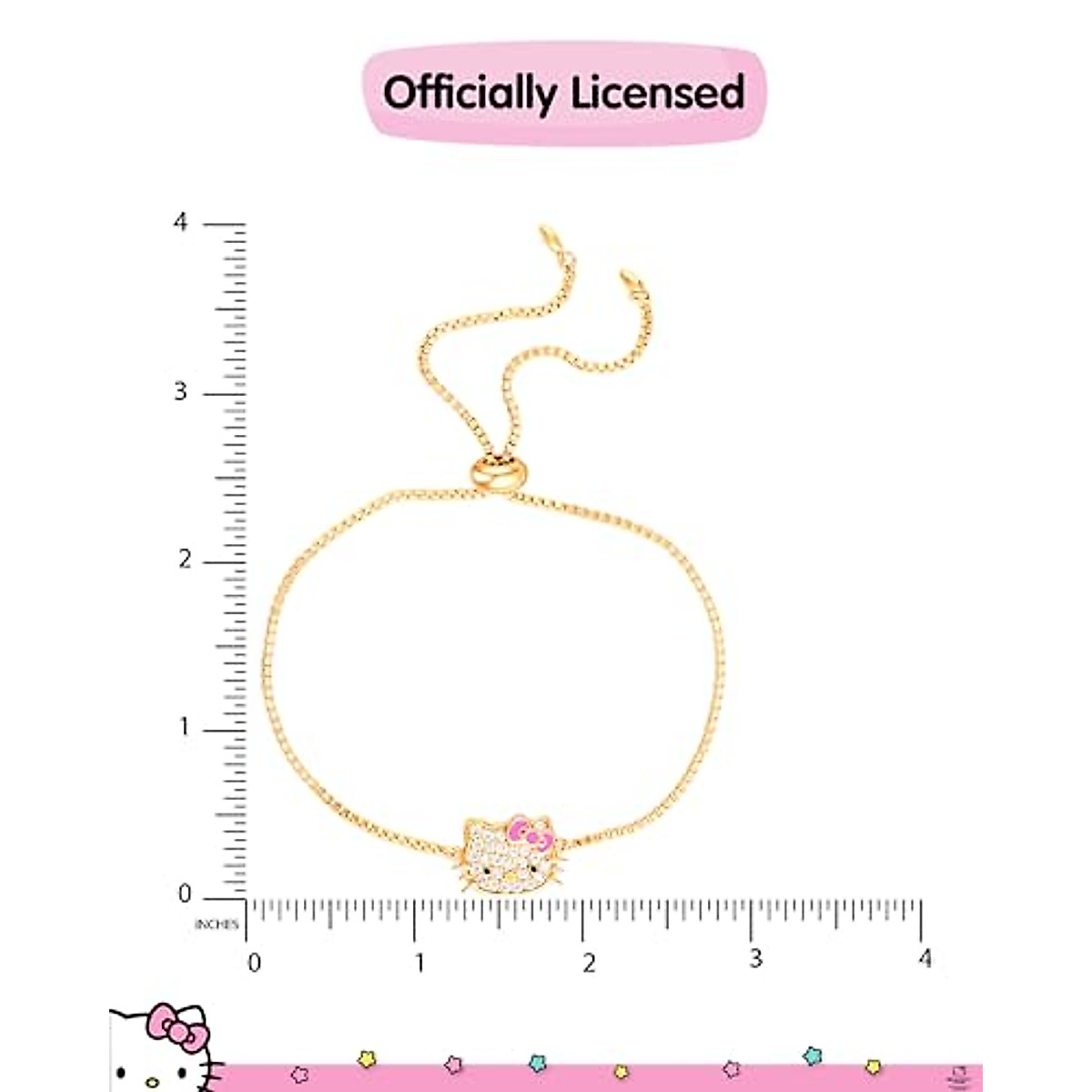 Hello Kitty Bracelet for Women Official License, 18k Gold Flash-Plated and Pave Cubic Zirconia Lariat Bracelet
