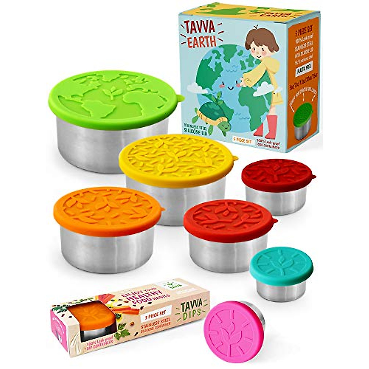 TAVVA Bundle Dips Salad Dressing Container To Go – 3X1.5oz Containers Earth Stainless Steel Food Containers [Set of 5]