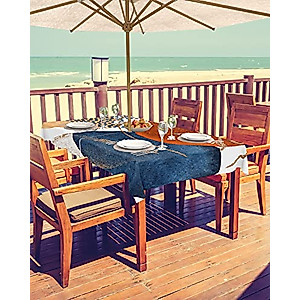 Outdoor Tablecloth with Umbrella Hole and Zipper,Mid Century Terracotta Abstract Geometry Waterproof Tablecloths for Rectangle Tables,Washable Table Cloth Burnt Orange Navy Block Gold Line 60x84in