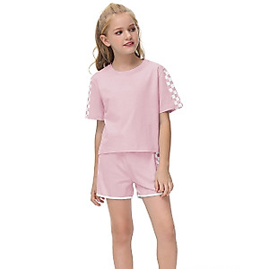 CNJFJ Cute Outfits For Girls 10-12 Years Old Plaid Shorts Sleeve Crop Tops And Shorts Sets