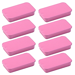 Tighall 8PCS Metal Slide Top Tin Containers Rectangle Tin Box Empty Storage Tins for Lip Balm Candles Crafts Candies Jewelry (2.2"*1.1"*0.4",Pink)