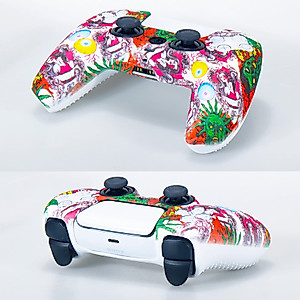 9CDeer 1 Piece of Silicone Transfer Print Protective Cover Skin + 10 Thumb Grips for PlayStation 5 / PS5 Controller Zombie