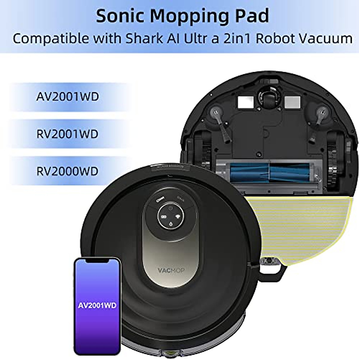 6Pcs Mop Pad for Shark AV2001WD / RV2001WD / RV2000WD AI Robot Vacuum, Microfiber Sonic Mopping Pad Replacement Accessory