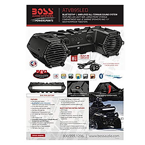 BOSS Audio Systems ATVB95LED UTV ATV Speakers - Weatherproof, ATV Soundbar, 8 Inch Speakers, 1.5 Inch Tweeters, Amplified, Wired Remote for Bluetooth Connectivity, LED Light Bar, Storage Compartment