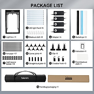 Professional Large Photo Light Box Photography Studio, Takerers 47x39x78inch LED Dimmable Shooting Tent Continuous Lighting Softbox for Clothing Photography with 3 Color Backdrops
