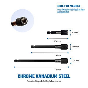 TEGRODEX 6PCS Drill Bit Extension Quick Release Screwdriver Bit Holder 2.36" 4" 6" 1/4 inch Hex Shank Drill Bit Extender Magnetic Bit Extension Adapter Set for Power Screwdriver Drill Impact Driver