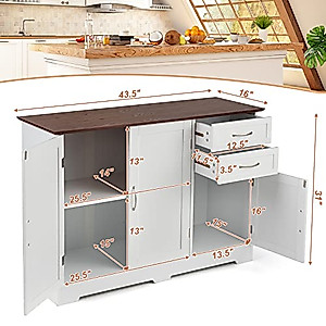 LOKO Buffet Cabinet with Storage, Modern Bar Cabinet with 3 Doors, 2 Drawers & Adjustable Shelf, Kitchen Sideboard Cabinet Console Table for Living Room, 43.5 x 16 x 31 Inches (White)