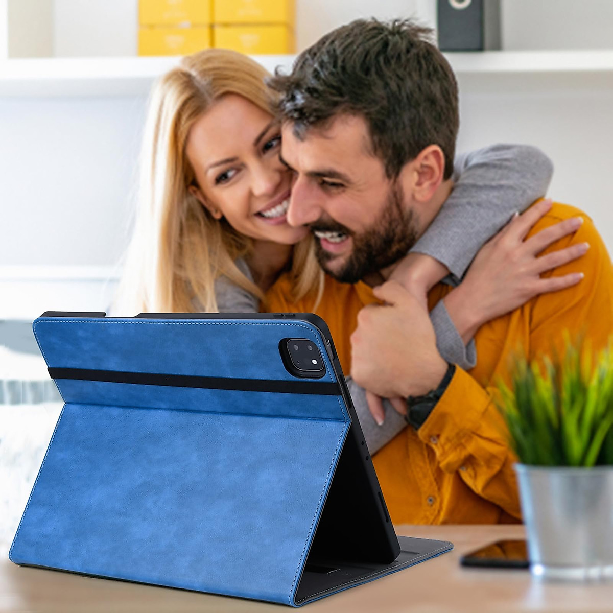 HFcoupe 12.9 inch iPad Case Pro 6th / 5th Generation, iPad Pro Cover with Pencil Holder and Pocket, Multiple Angles Viewing Folio with Auto Sleep/Wake Fits iPad 12.9 Pro 2022/2021, Light Blue