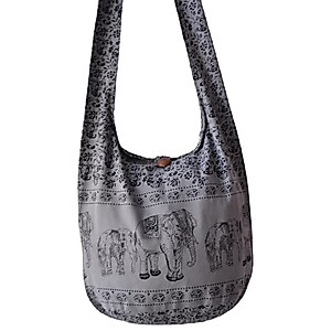 Siam trendy Elephant Cross body Purse with inside Phone Pocket Soft Shoulder Strap Handmade Bohemian Boho Hobo Hippie (GRAY)