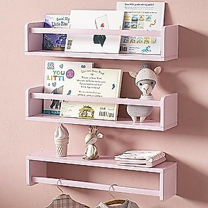 Senjie Nursery Book Shelves,15.7 inch Kids Bookshelf,Wall Book Shelves for Kids Room, Home Decor - Kitchen Spice Rack Set of 3 - Pink