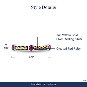 Jewelili Enchanted Disney Fine Jewelry 14K Yellow Gold Over Sterling Silver Round Created Ruby Evil Queen Stack Ring, Size 8