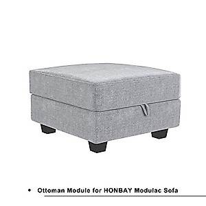 HONBAY Square Ottoman Module for Modular Sofa Couch, Grey