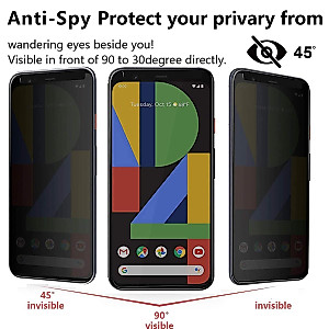 AISELAN Privacy Screen Protector for Google Pixel 4 - [2 Pcs] [Case Friendly] [Anti-Glare] [Anti-Spy] Screen Protector Tempered Glass for Google Pixel 4