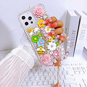redecarie for Samsung Galaxy S9 Plus Bling Glitter Case,Shiny Diamond Luxury Crystal Rhinestone Cute Bee Rainbow Tower Pearl 3D Handmade Women Girls Protective Cover with Bracelet Lanyard