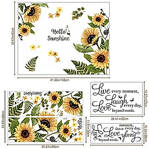 Sunflower 3D Yellow Flower Wall Stickers Decals, Removable Laugh Flowers Butterfly Wallpaper Decor, DIY Art Mural for Kids Room Nursery Classroom Bedroom Home Decoration