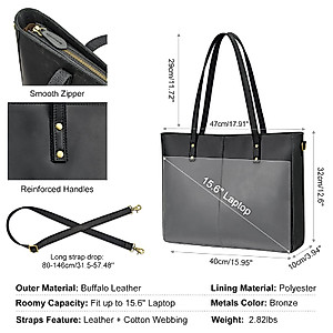 S-ZONE Women Genuine Leather Tote Handbag Shoulder Bag Bundle with Vintage Bucket Crossbody Purse