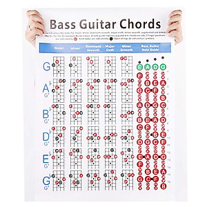 Bass Guitar Chords Chart, 4-String Bass Note Chart of Scale Chords for Beginners and Teachers Wear-Resistant Bass Reference Poster Bass Guitar Chords Poster
