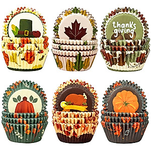 qiqee Thanksgiving Day Standard Cupcake Liners Cupcake Cups 300-Count Food Grade Gradient Design Cupcake Papers Baking Cups Cupcake Wrappers for Thanksgiving Day(Standard Size)