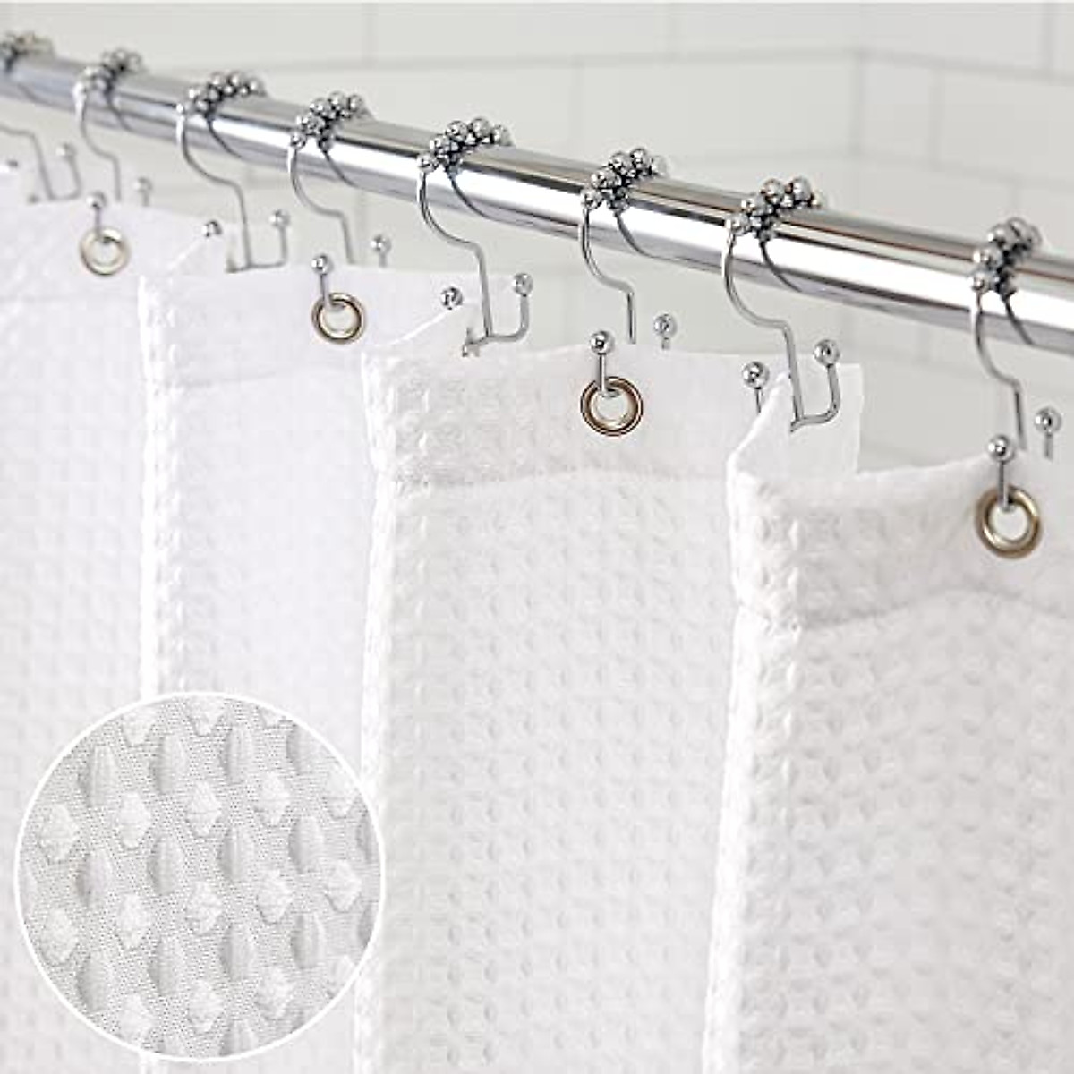 Gorilla Grip Waffle Shower Curtain, Thick Weighted Fabric, Wrinkle and Rust Resistant, Classic Hotel Quality Design, Heavy Duty Long Curtains for Bathroom Showers, Bath Tubs, Machine Wash, 72x72 White