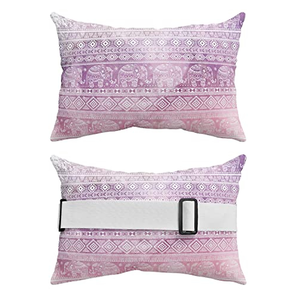 Recliner Head Pillow Ledge Loungers Chair Pillows with Insert Traditional Elephant Bohemian Floral Texture Pink Lumbar Pillow with Adjustable Strap Patio Garden Cushion for Sofa Bench Couch, 2 PCS