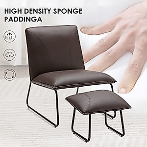 Modern Accent Chair, Living Room Chair with Footrest, Faux Leather Waterproof Fabric Armless Accent Chairs, 16″High Comfy Mid Century Modern Chair for Office Bedroom Chairs for Adults Lazy Corner